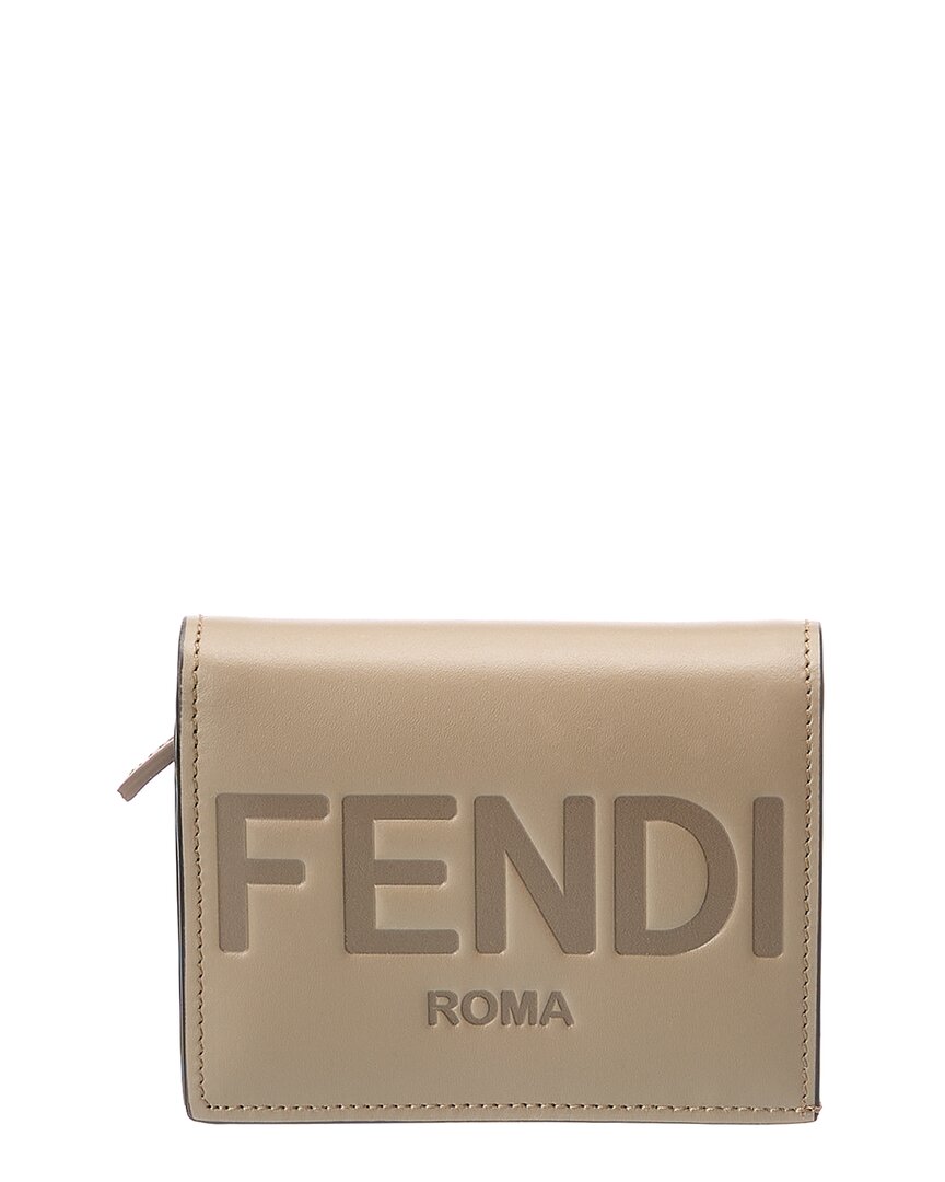 Fendi Logo Leather Coin Purse In Grey | ModeSens
