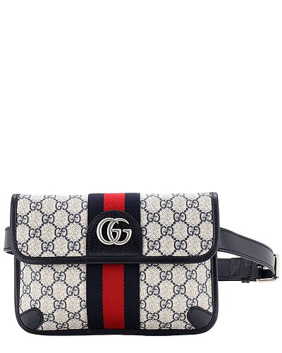 Gilt - Gucci - Blue Gg Coated Canvas & Leather Ophidia Flap Belt Bag ...