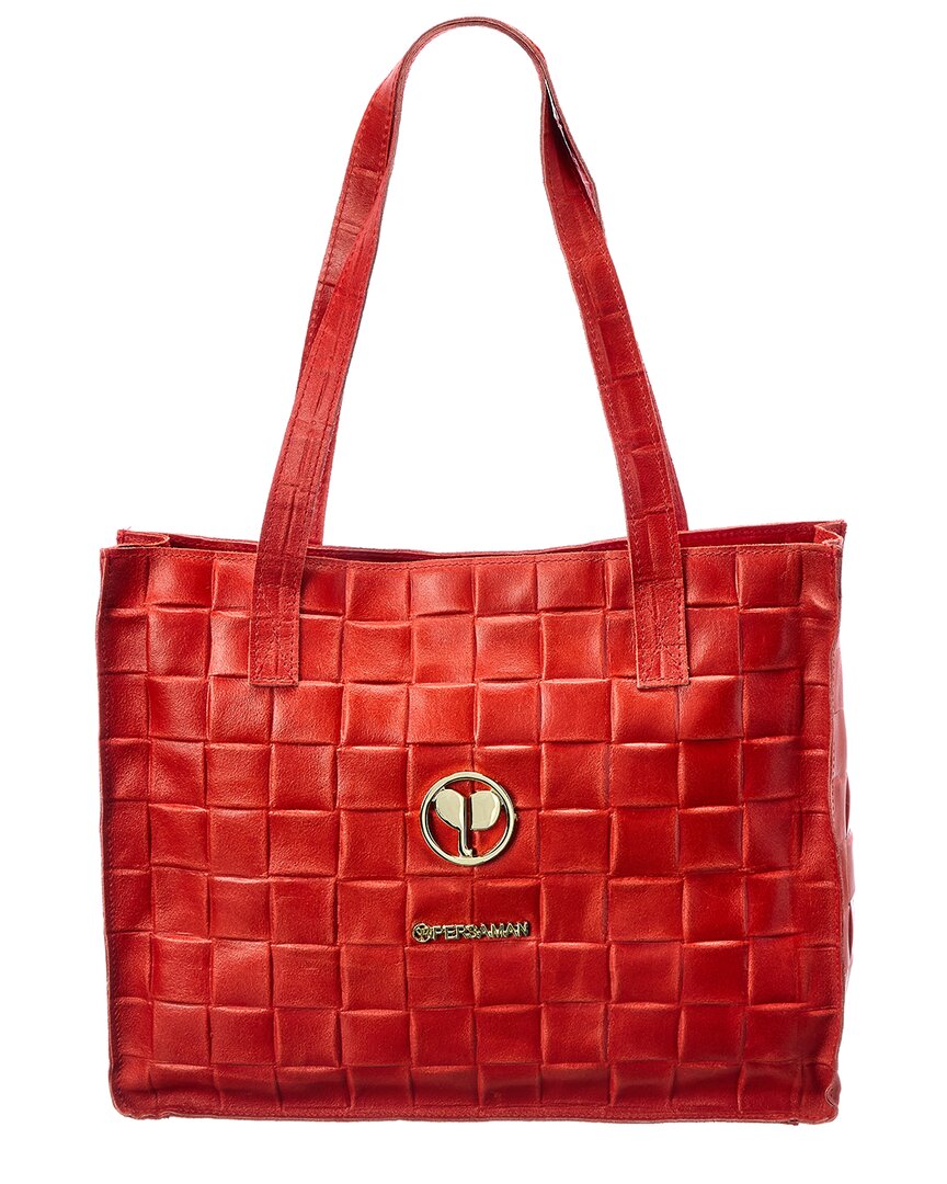 Persaman New York Greta Woven Leather Tote In Red | ModeSens