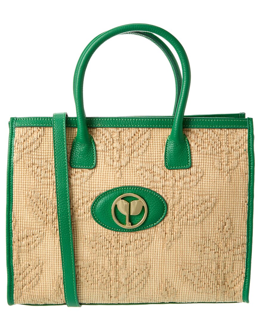 Persaman New York Jules Raffia & Leather Tote In Green | ModeSens