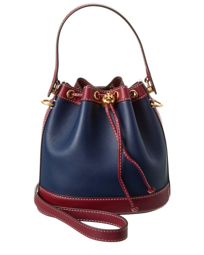 Tory Burch Colorblocked Leather Bucket Bag In Blue | ModeSens