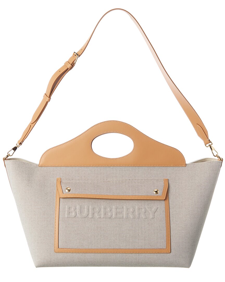 Burberry Canvas & Leather Pocket Tote In Beige | ModeSens