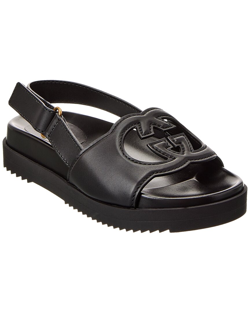 Gucci Interlocking G Leather Sandal In Black | ModeSens
