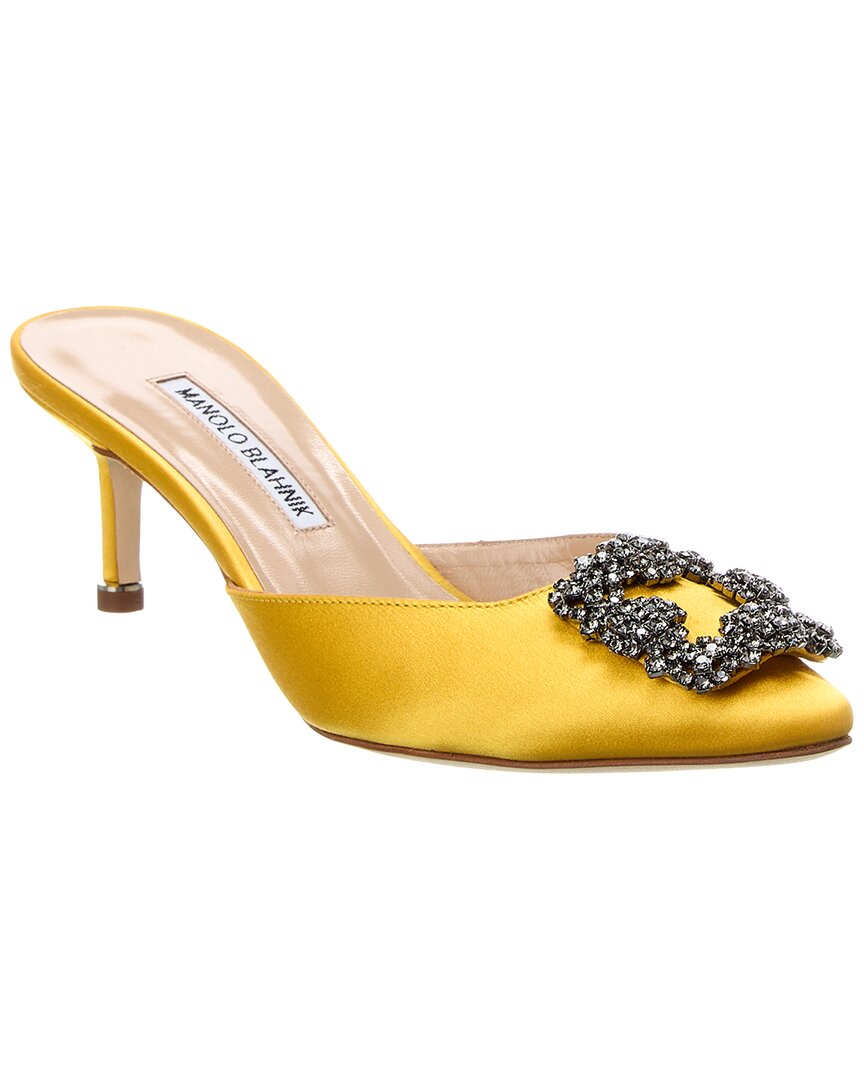 Manolo Blahnik Hangisimu 50 Satin Mule In Yellow | ModeSens