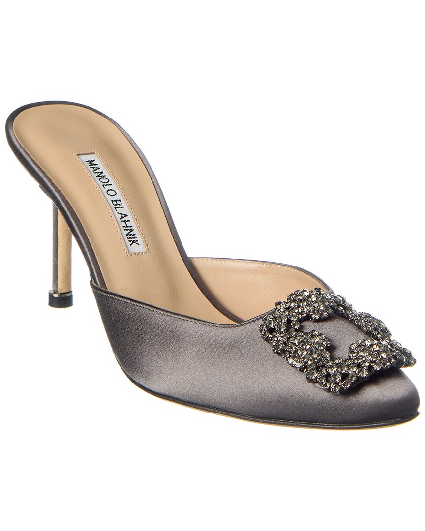 Manolo Blahnik Satin Hangisimu 70 Mule In Grey | ModeSens
