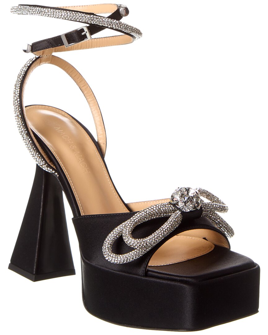 Mach & Mach Double Bow Satin Platform Sandal In Black | ModeSens