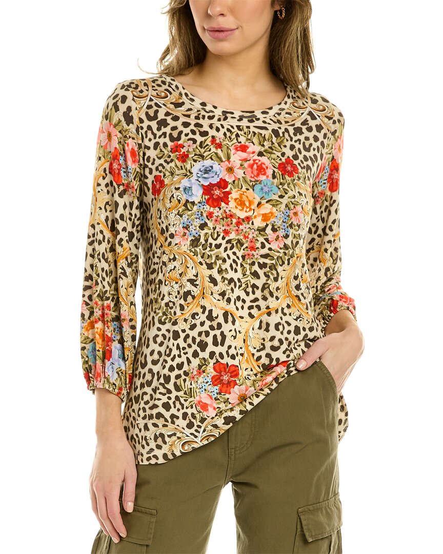 Johnny Was Cheetah Puff Sleeve Top In Multi In White | ModeSens
