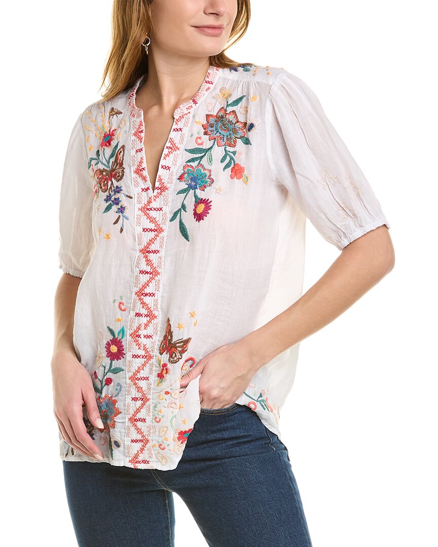 Johnny Was Olinda Puff Sleeve Effortless Blouse In White | ModeSens