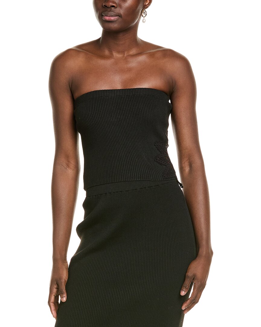 Vintage Havana Crochet Floral Rib Tube Top In Black | ModeSens