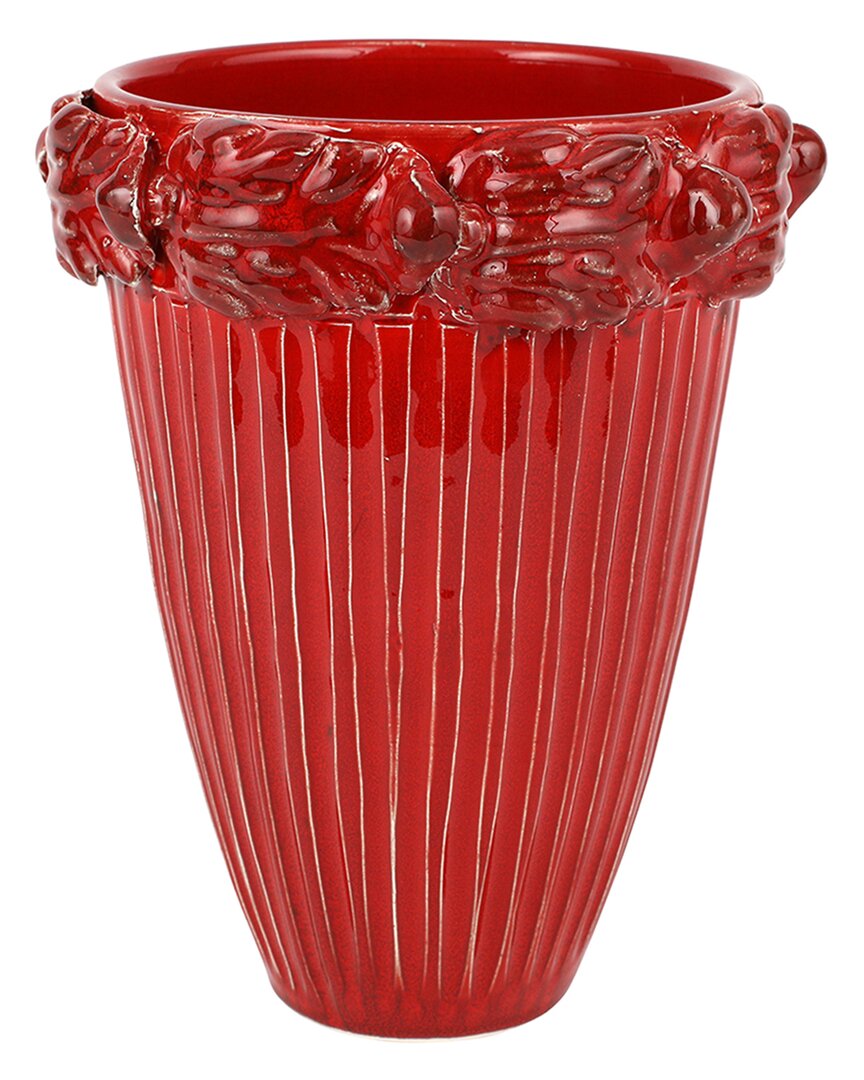 Vietri Rustic Garden Red Acanthus Leaf Tall Cachepot With $20 Credit ...