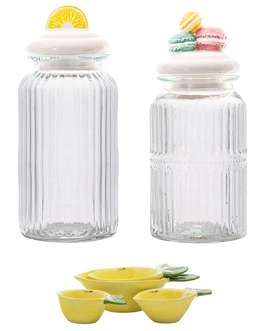 10 Strawberry Street Lemon & Macaron Glass Canisters With Lemon Measuri ...